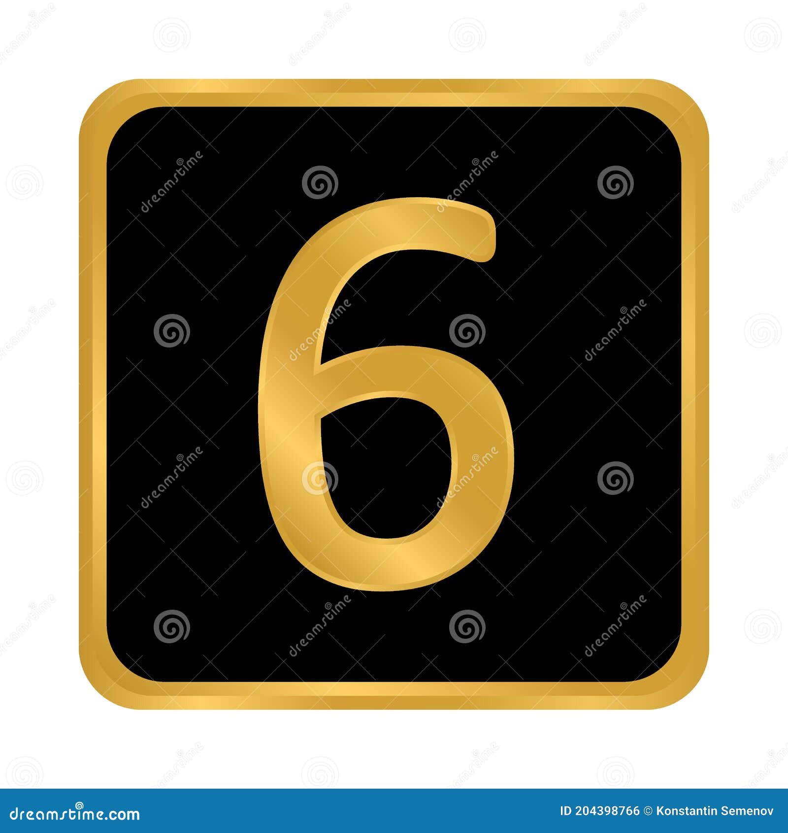 Gold number six button stock illustration. Illustration of mathematic ...