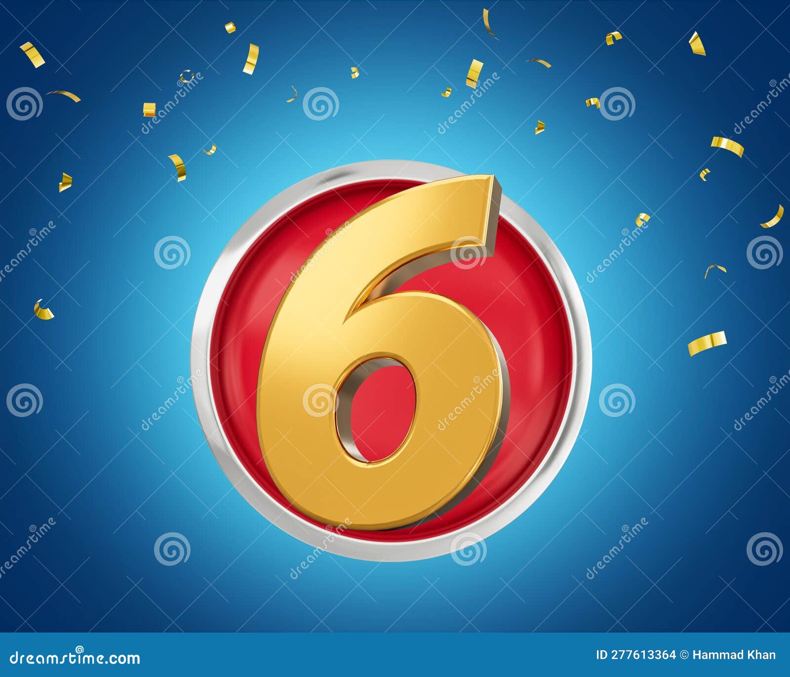 Gold Number 6 Gold Number Six on Rounded Red Icon with Particles on ...