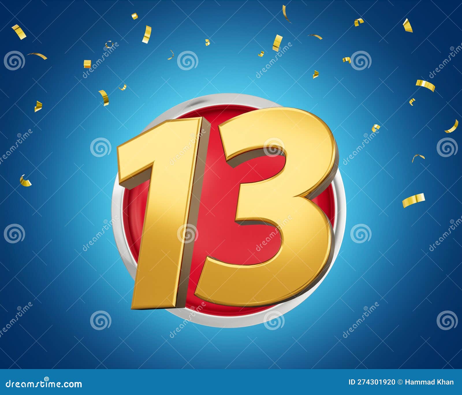 Gold Number 13 Gold Number Thirteen on Rounded Red Icon with Particles ...