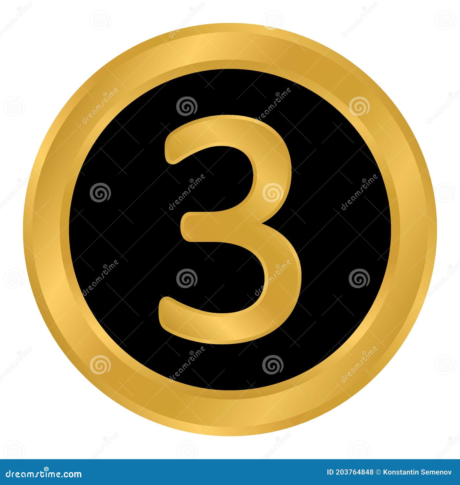Gold number three button stock illustration. Illustration of emblem ...