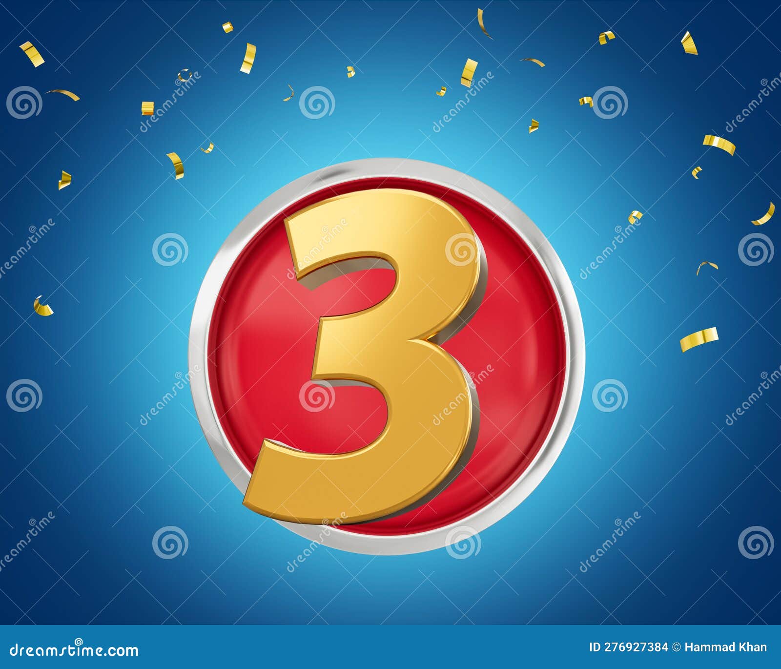 Gold Number 3 Gold Number Three, Rounded Red Icon with Particles on ...