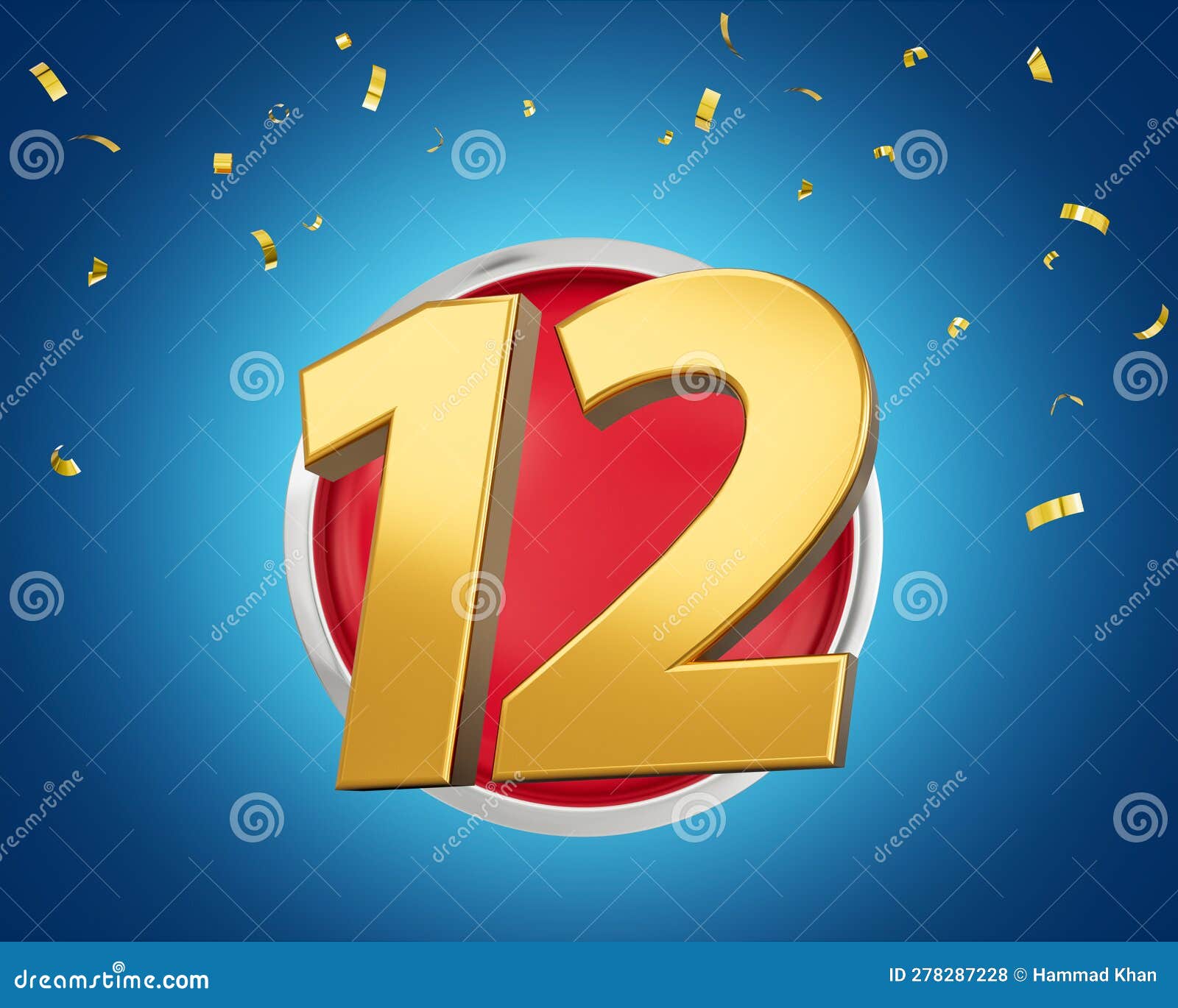 Gold Number 12 Gold Number Twelve Rounded Red Icon with Particles on ...