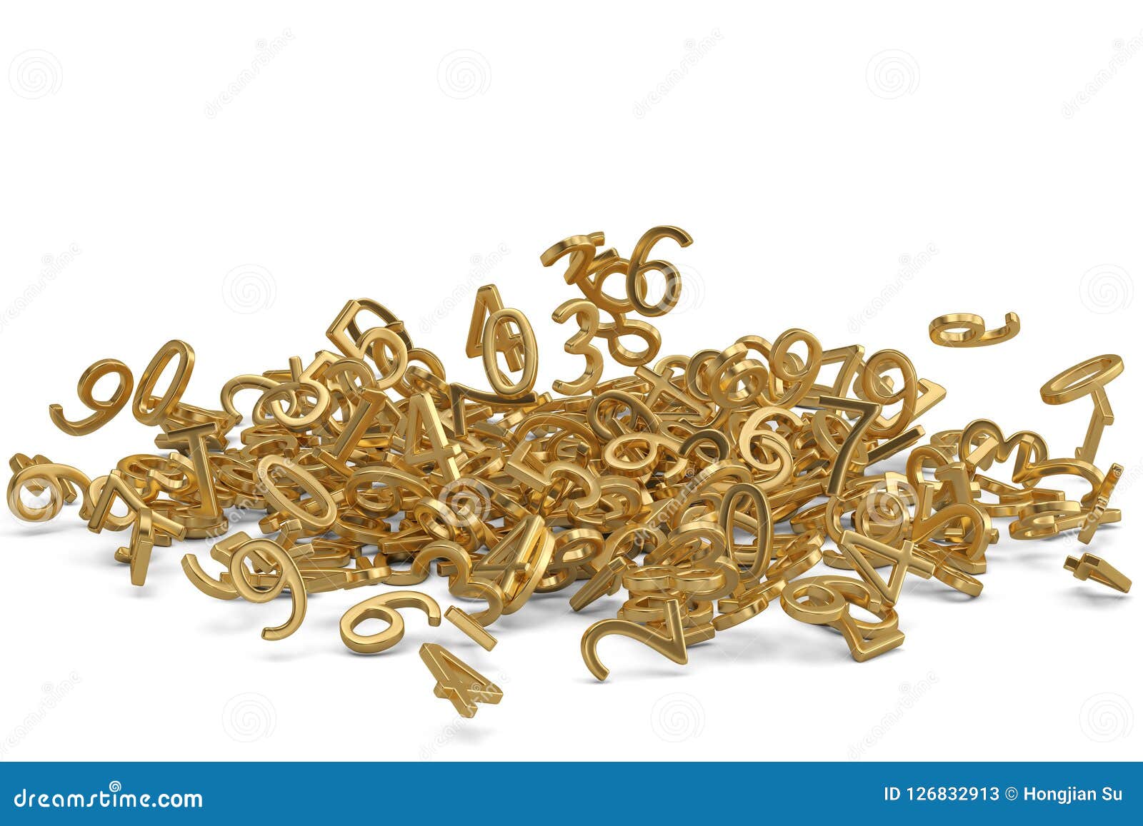 Gold Numbers Exploded Isolated On White Background. 3D Illustration ...