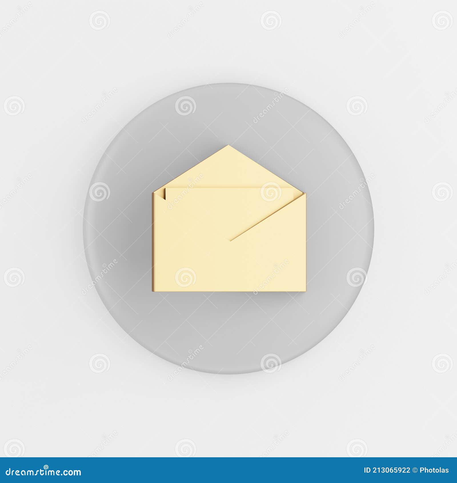 Gold Open E-mail Icon in Flat Style. 3d Rendering Gray Round Button Key, Interface Ui Ux Element ...