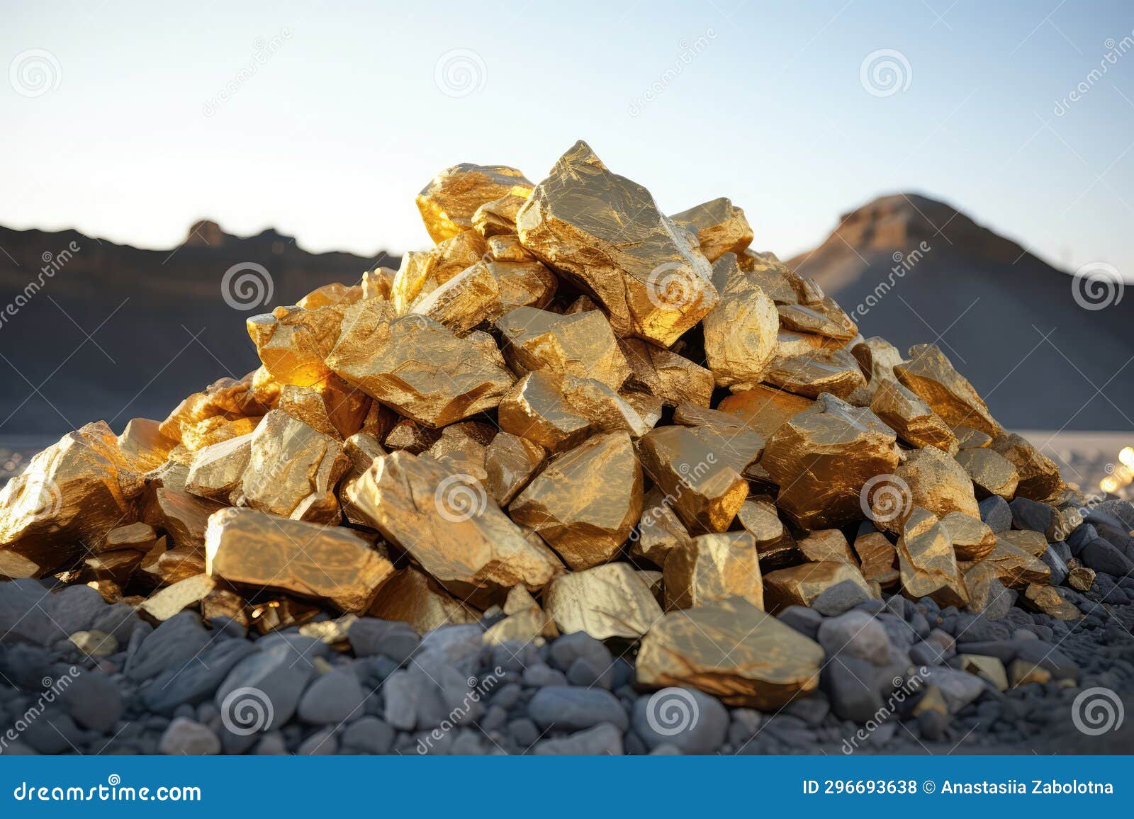Gold Ore in Pile Against the Backdrop of the Mountains. Generative AI ...