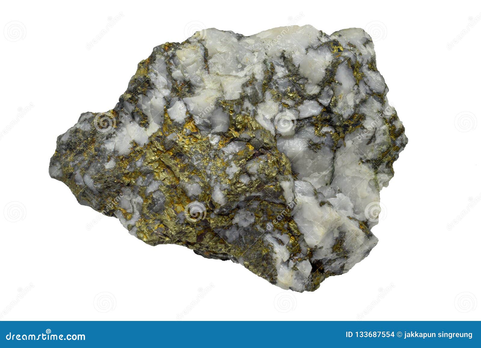 Gold Ore in Quartz Ore Isolated on a White Background. Stock Photo ...