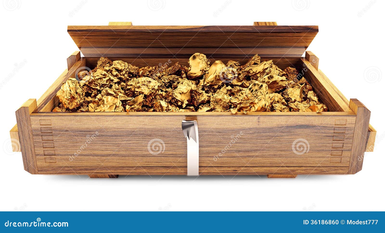 Gold ore in a wooden box stock illustration. Illustration of nugget ...