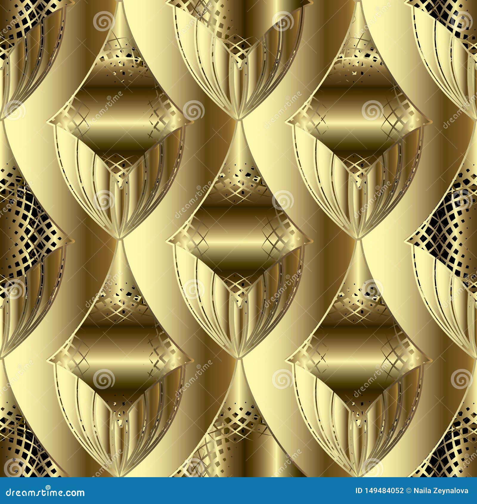 Gold Ornamental Textured 3d Seamless Pattern. Vector Golden Surface ...