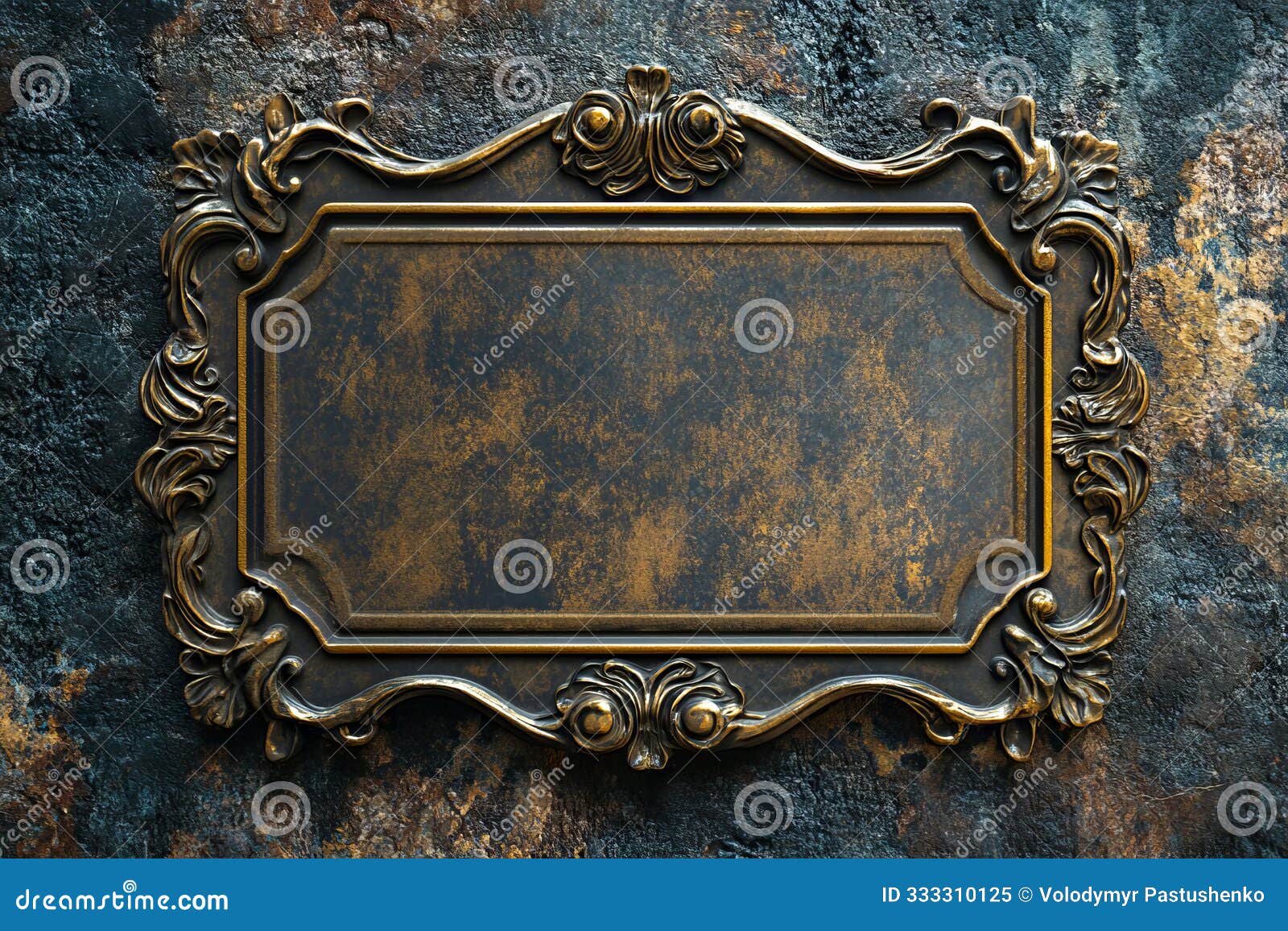 A Gold Ornate Frame on a Rusty Metal Surface Stock Image - Image of ...
