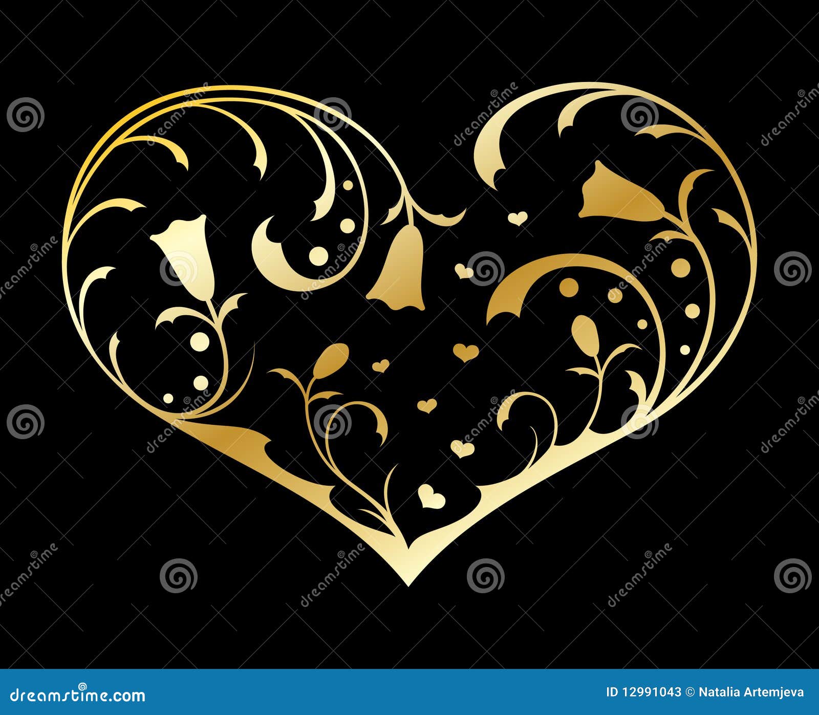 Gold ornate heart stock vector. Illustration of large - 12991043