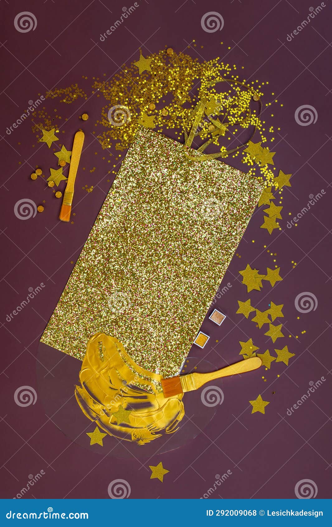 Gold Paint and Gold Accessories for Creating. Gilding Process in Art ...