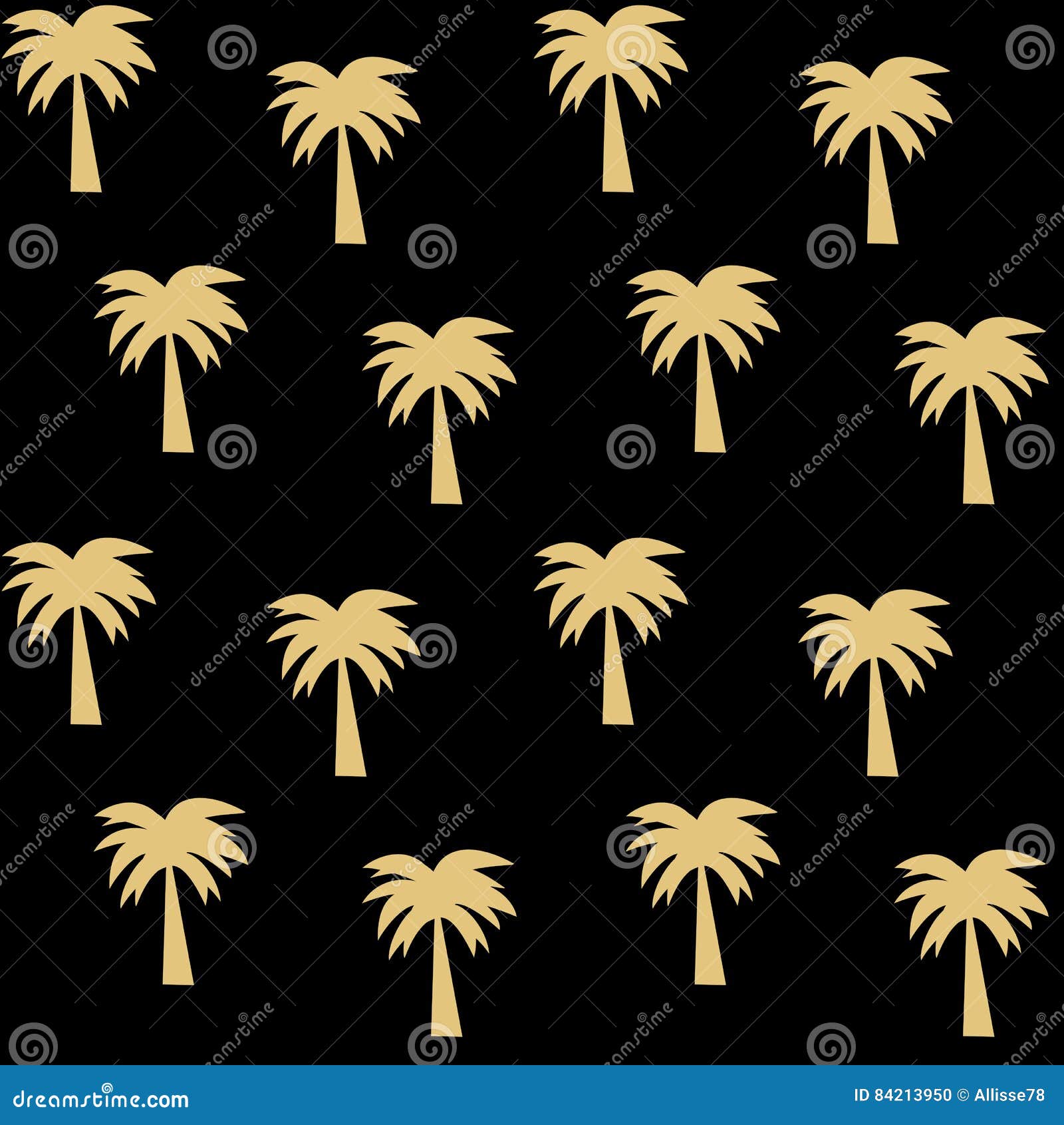 Gold Palm Tree on Black Background Seamless Pattern Illustration Stock ...
