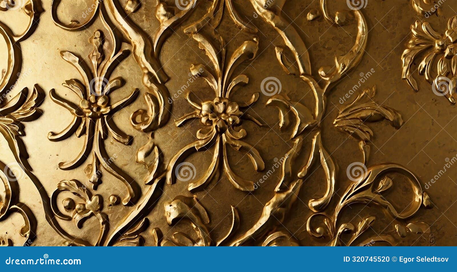 Gold Panel with Texture and Floral Pattern. Background Stock ...