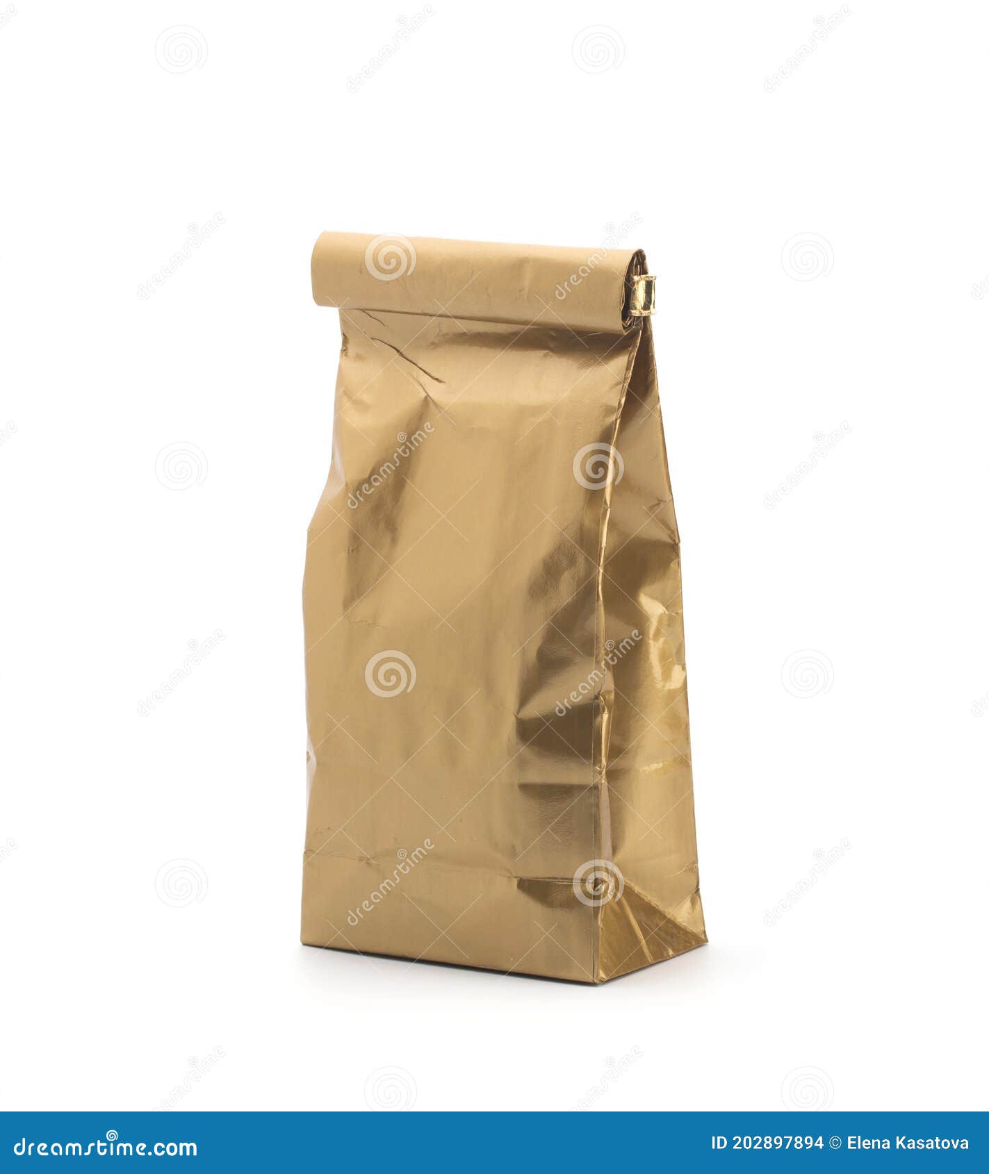 Gold Paper Bag Packaging Template Isolated on White Background Stock ...