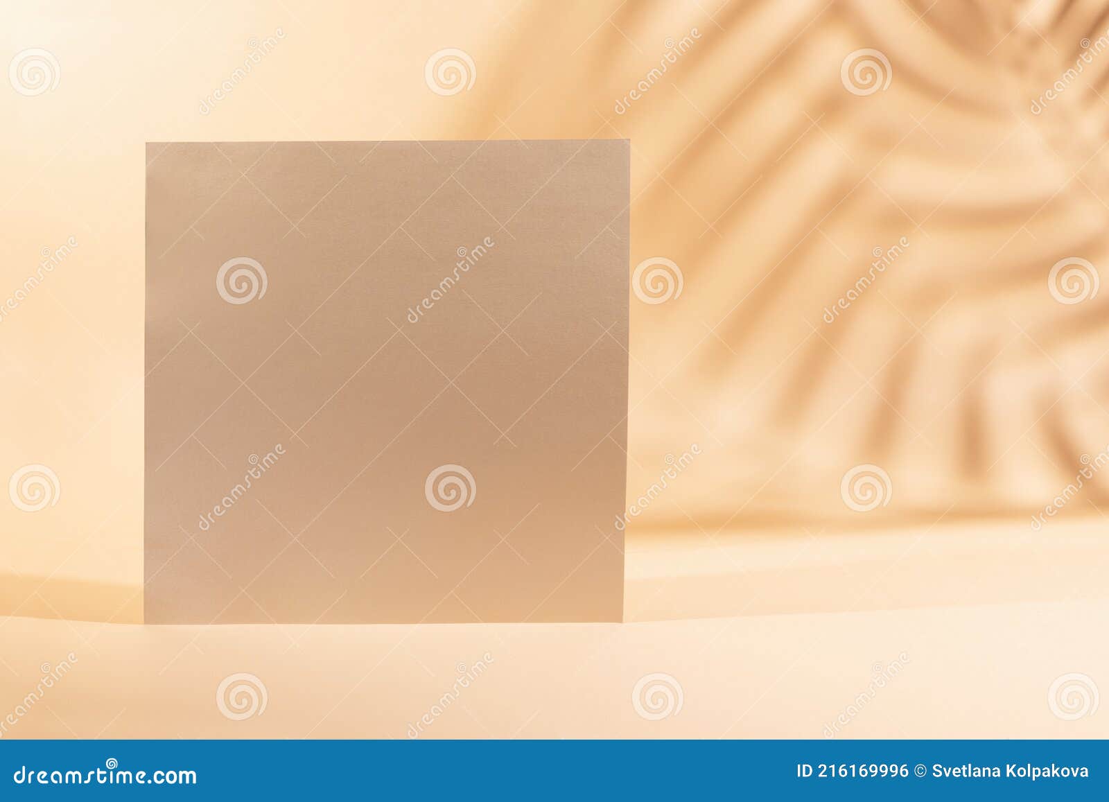 Gold Paper Sheet or Blank Card with Realistic Leaf Shadows. Creative ...
