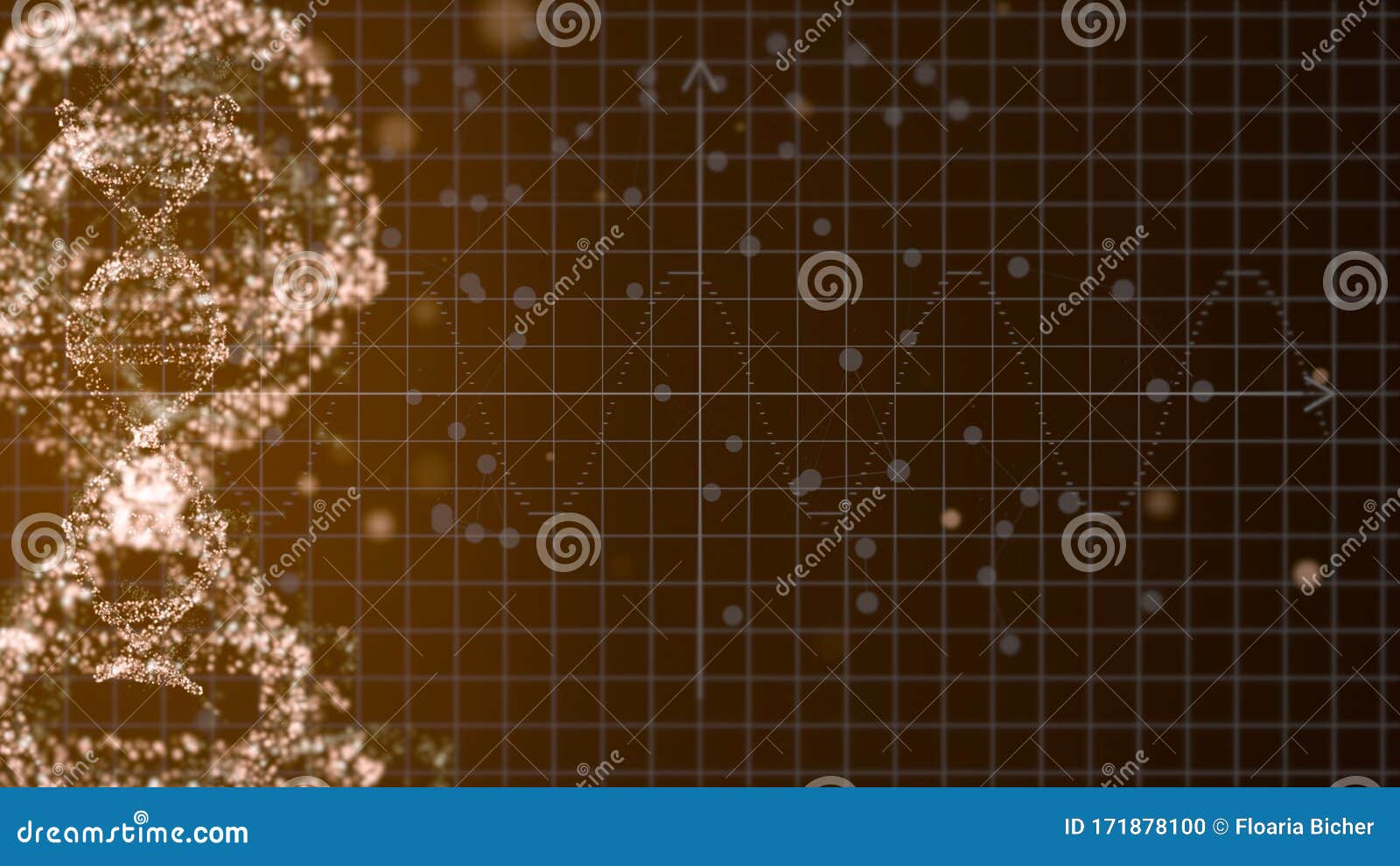 Gold Particles DNA Strand on Screen with Graphs and Charts on Gridded ...