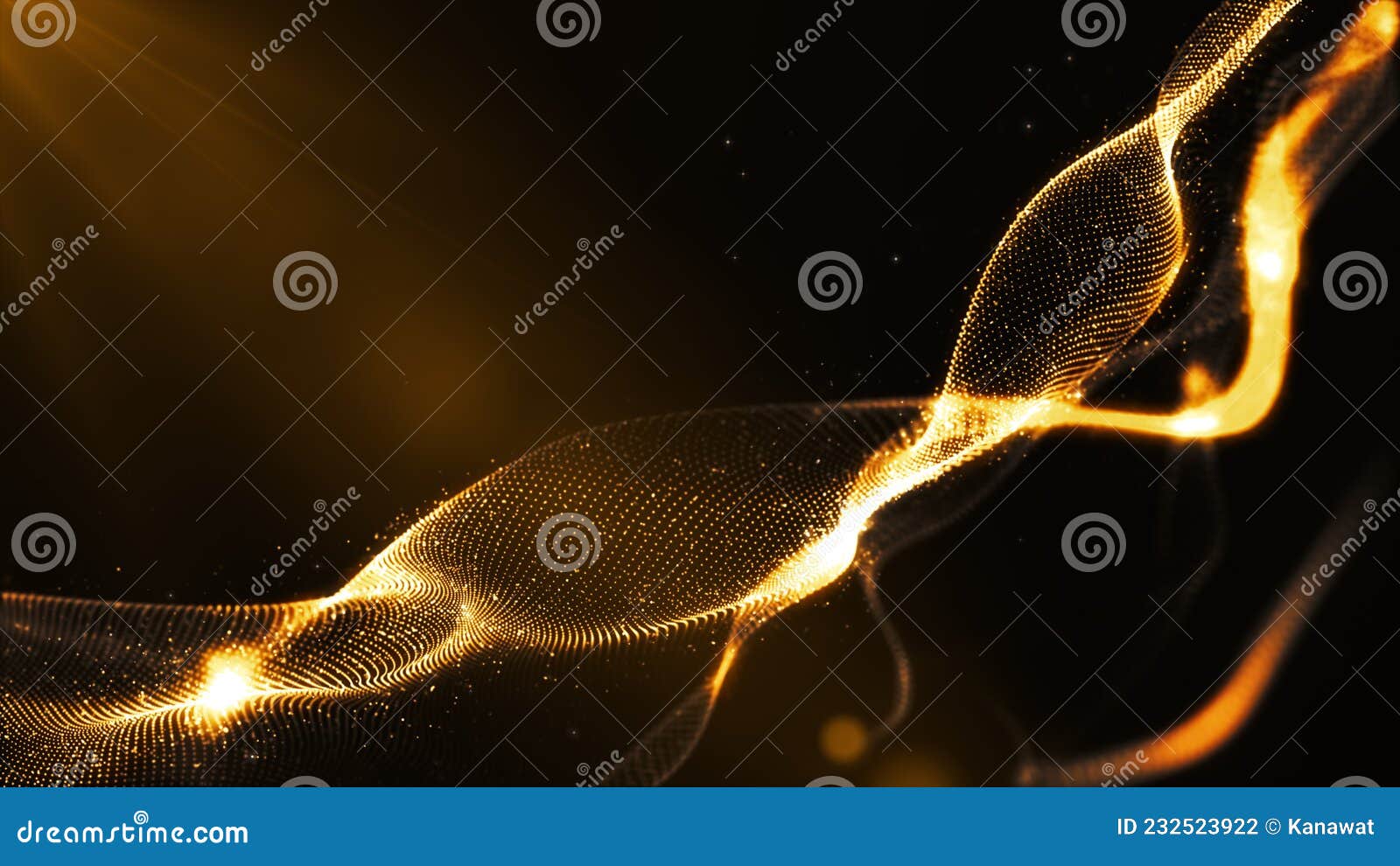 Gold Particles Spark Wave Flow Background. Flicker Particle on Black ...