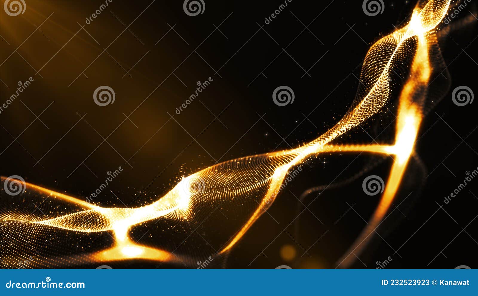Gold Particles Spark Wave Flow Background. Flicker Particle on Black ...