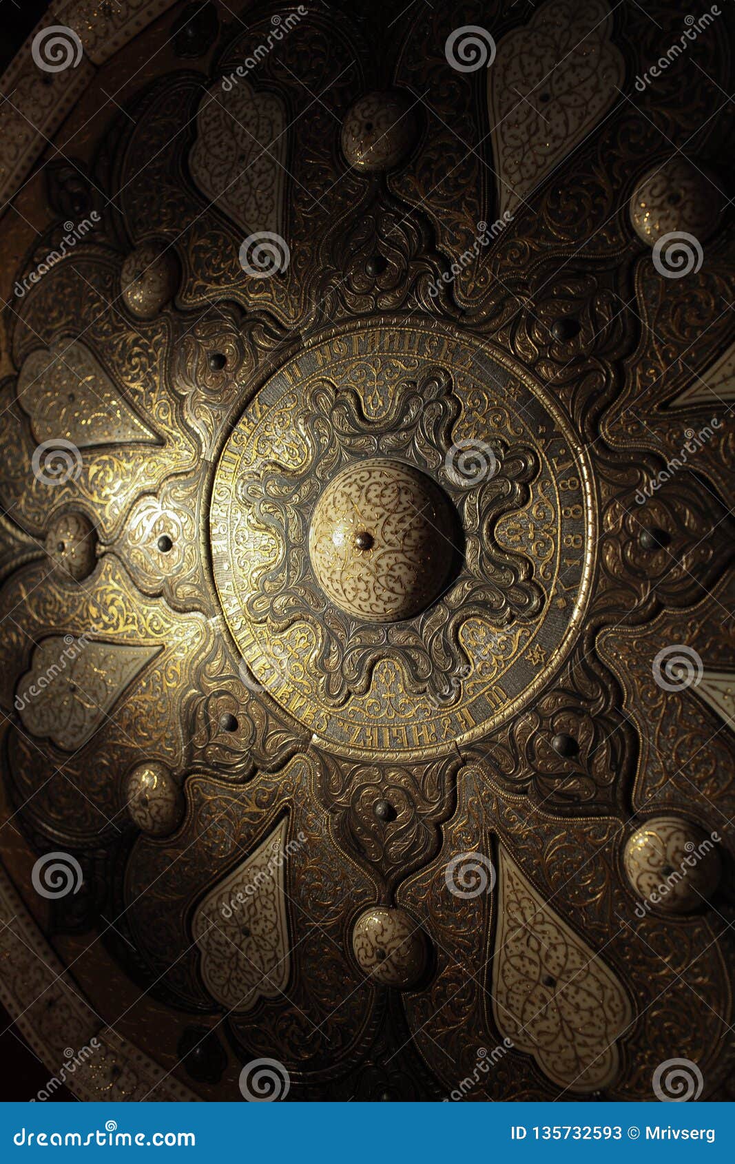 Gold patterns on old armor editorial stock photo. Image of weapon ...