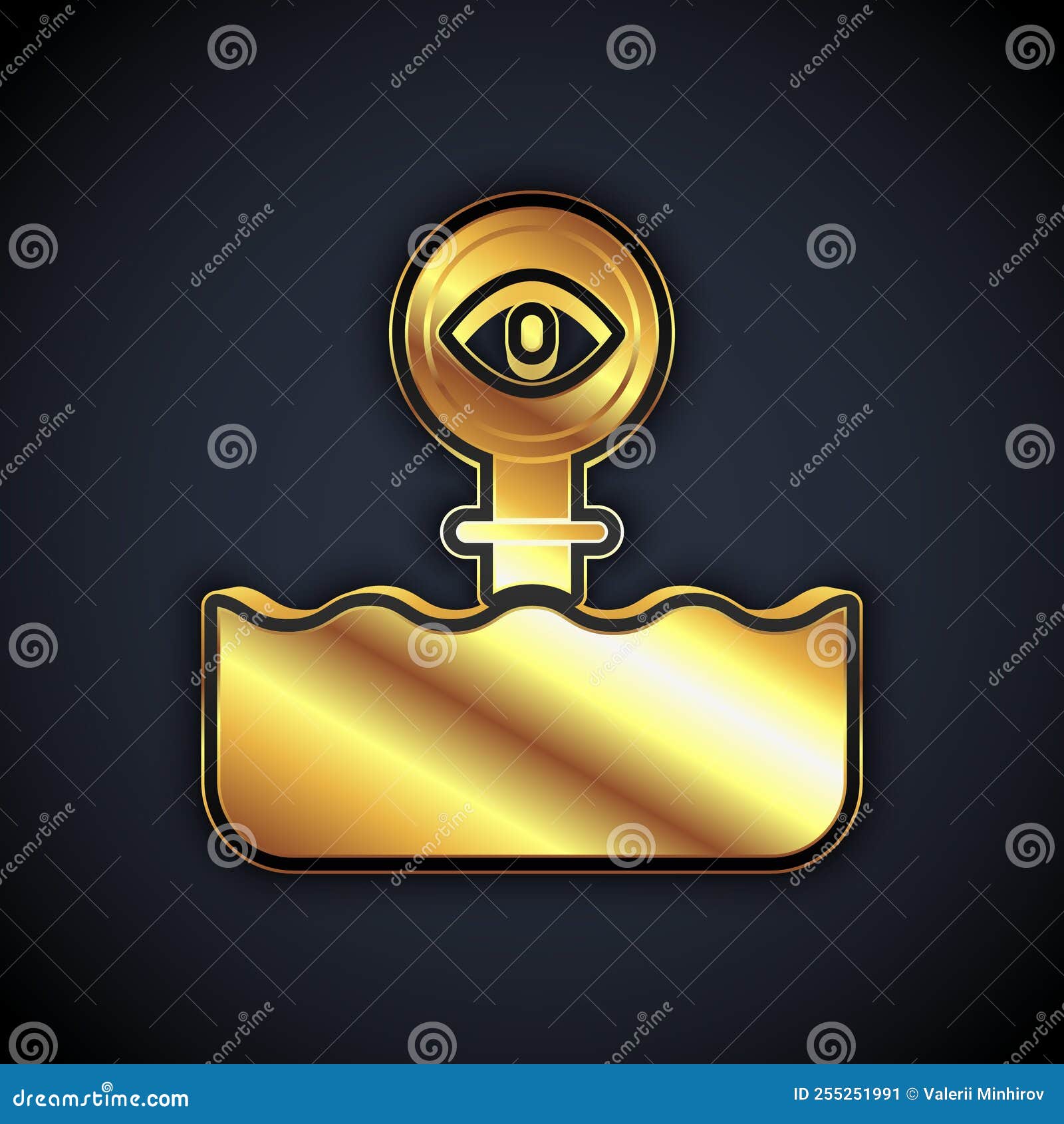 Gold Periscope in the Waves Above the Water Icon Isolated on Black ...