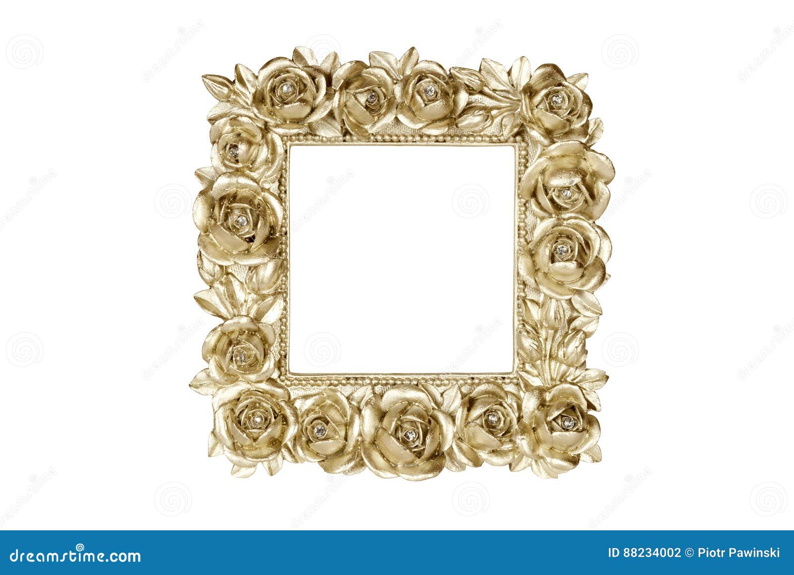 Gold Picture Frame with Rose Decor Stock Photo - Image of blank ...