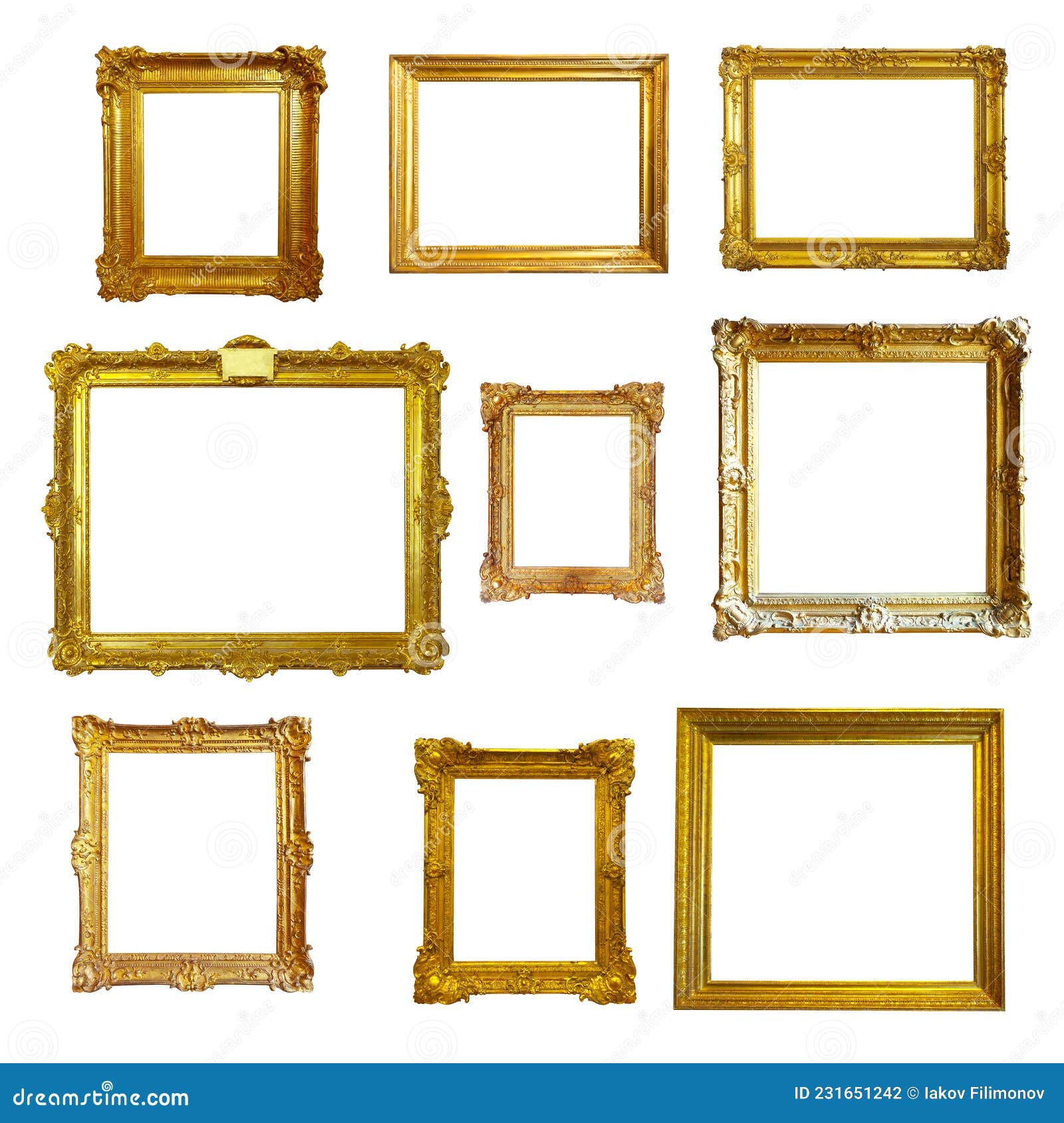 Gold picture frames stock photo. Image of wealth, single - 231651242