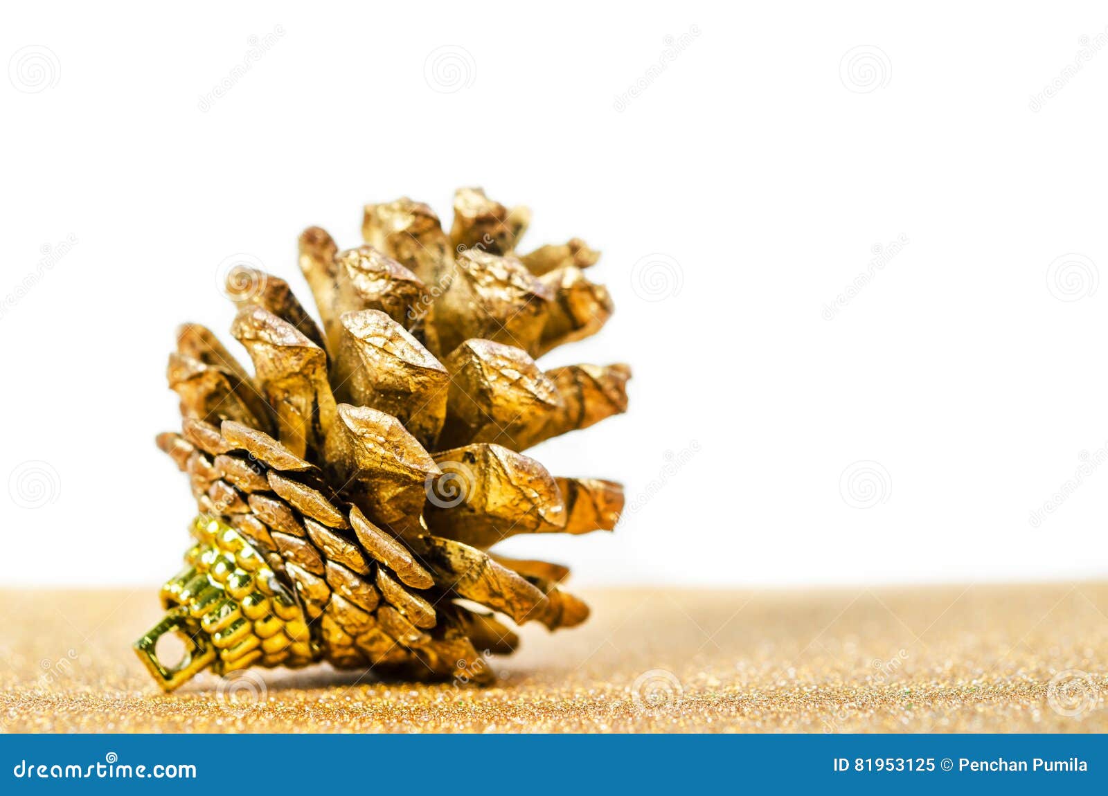 Gold Pine Cones on Golden Glitter. Stock Image - Image of ornament ...