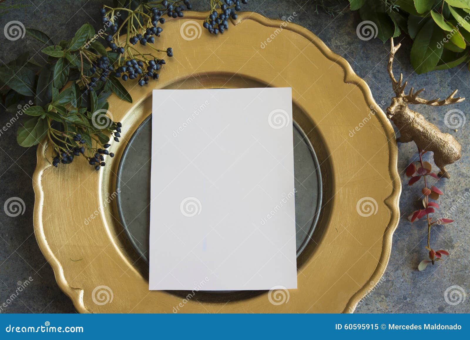 Gold Place Setting with Empty Menu on Grunge Stock Image - Image of ...
