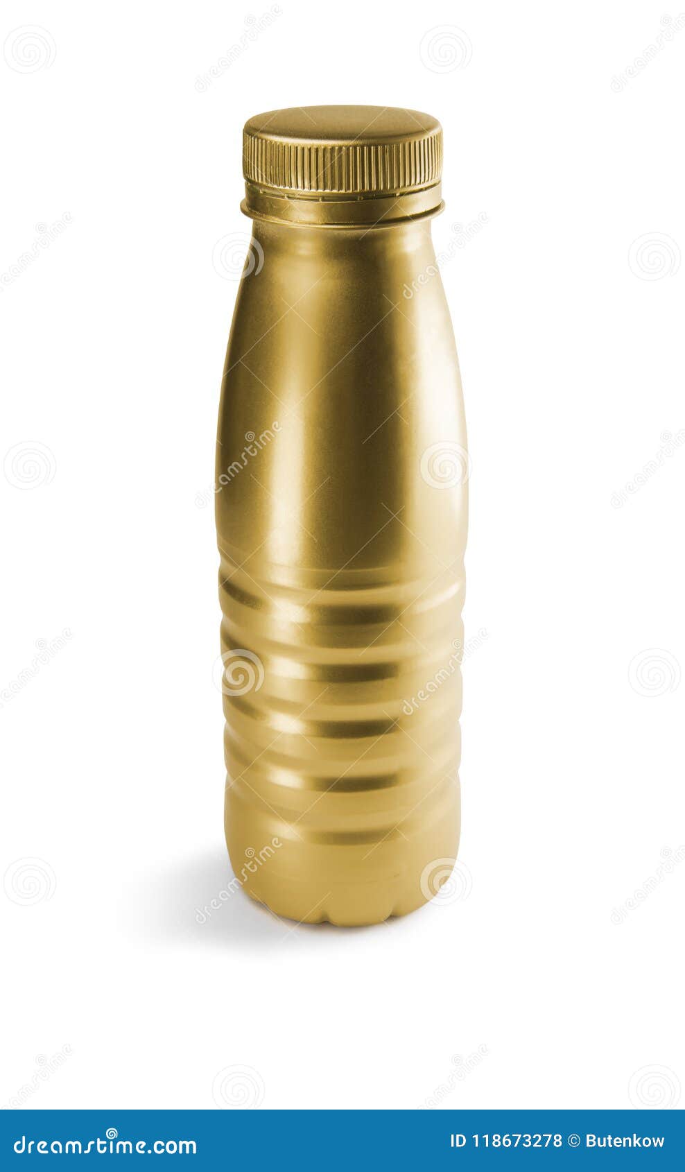 Gold plastic bottle stock photo. Image of background - 118673278
