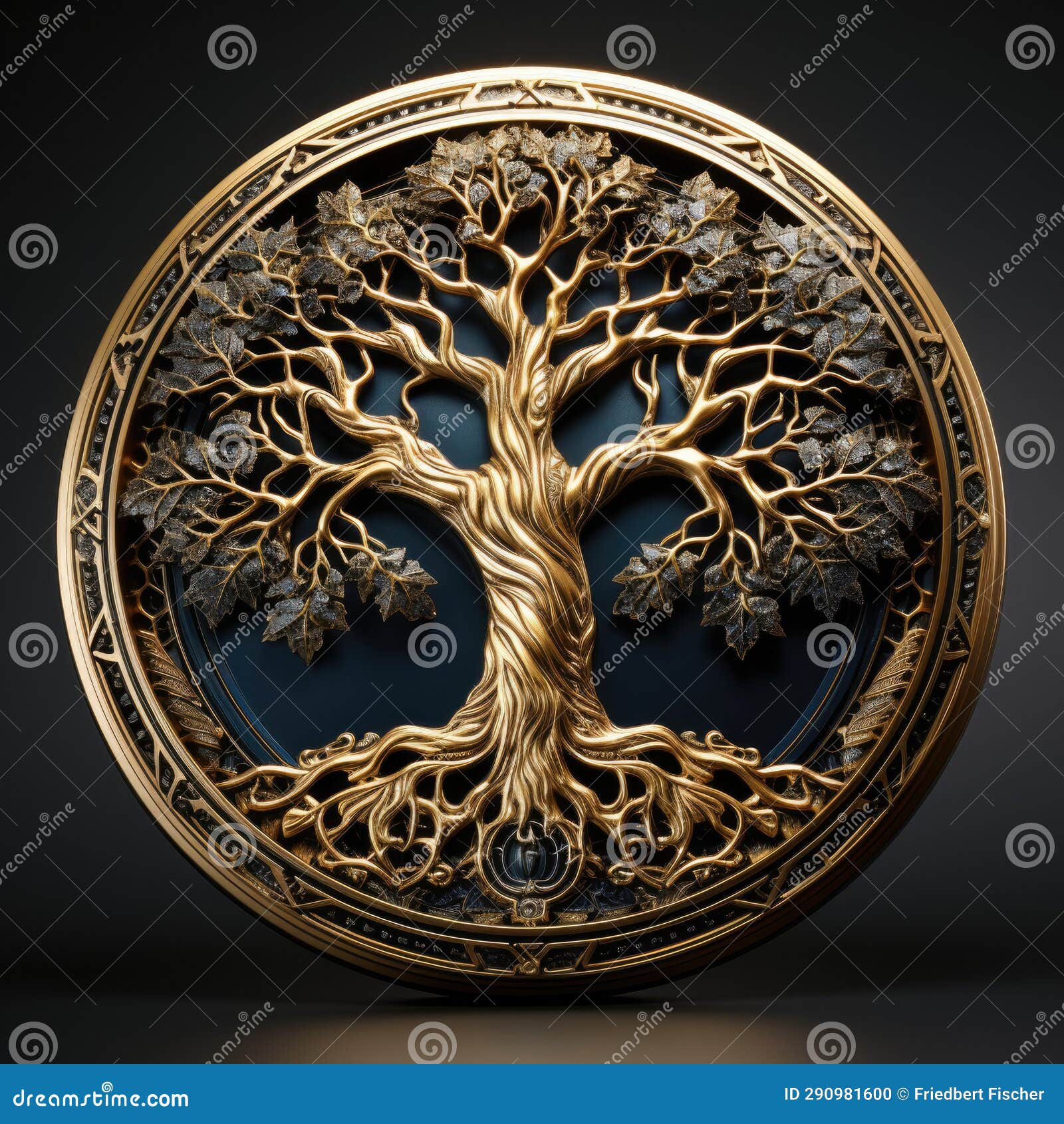 A Gold Plate with a Tree of Life on it. Stock Illustration ...