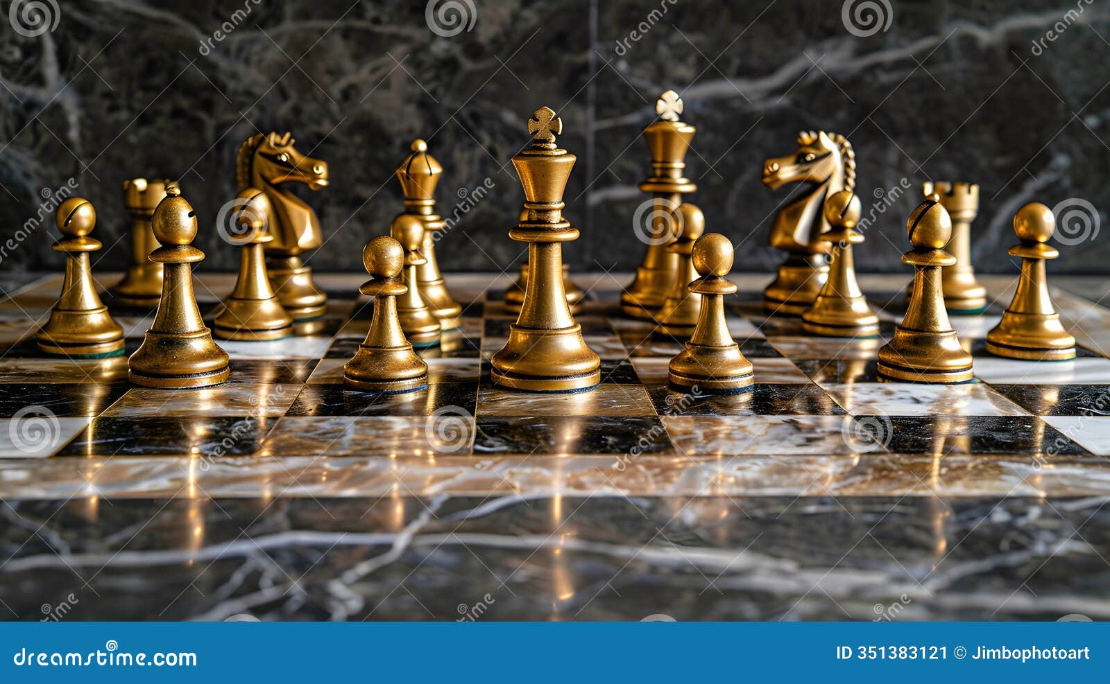 Gold-plated Chess Set on Luxurious Marble Board Stock Illustration ...
