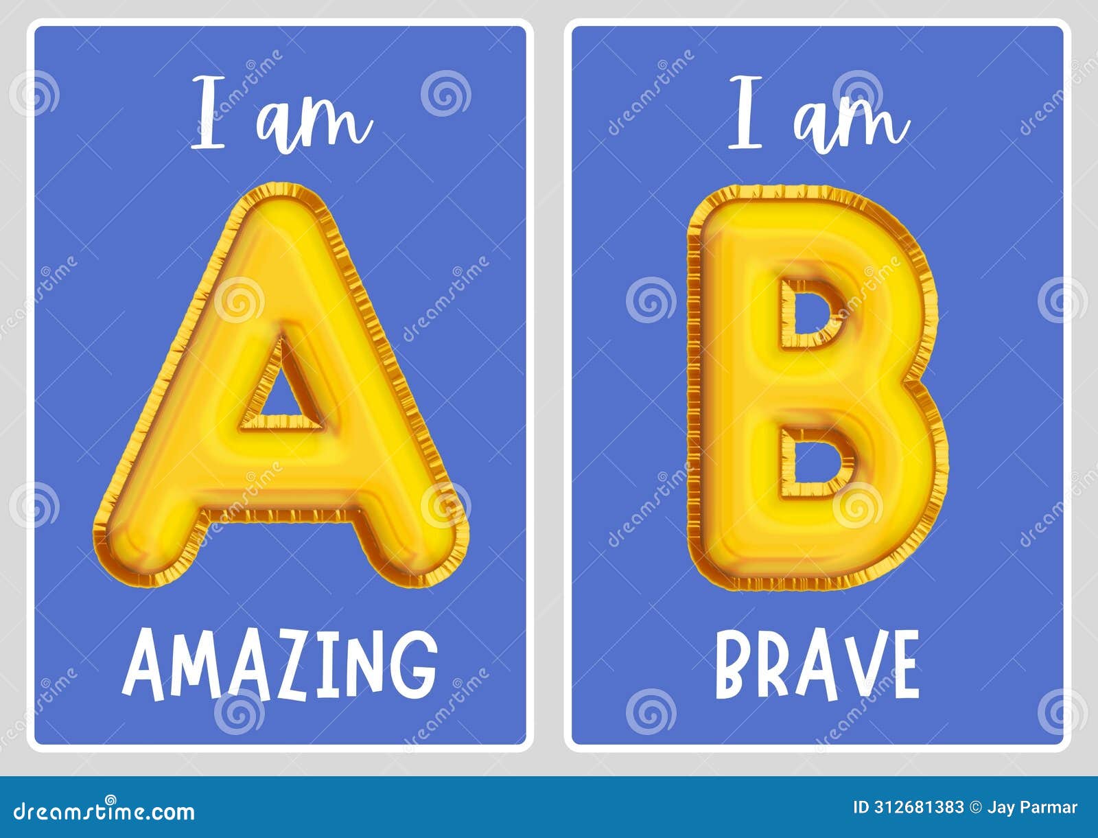 Gold Positive Affirmation Alphabet Flashcards - 1 Stock Illustration ...