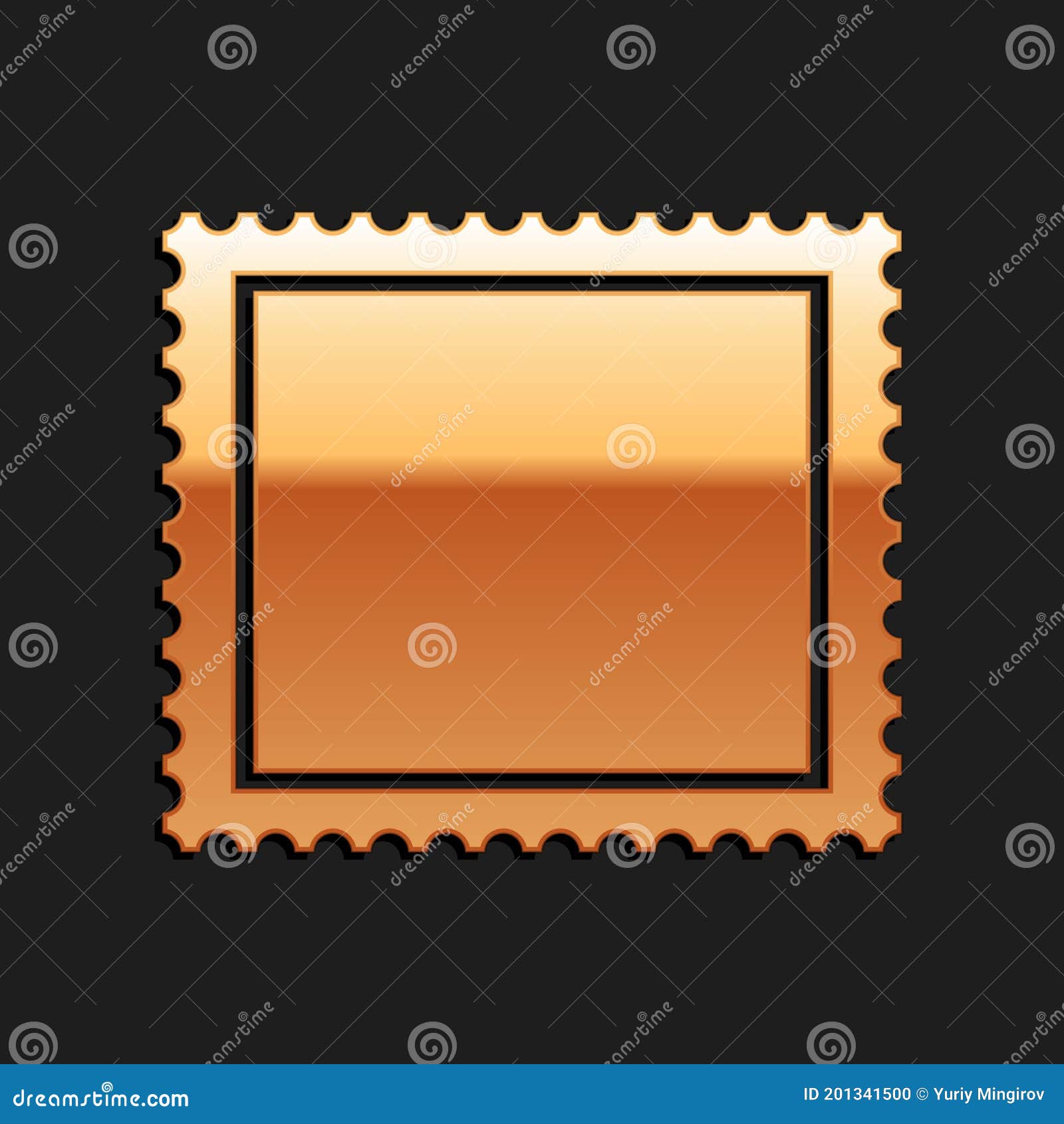 Gold Postal Stamp Icon Isolated on Black Background. Long Shadow Style ...