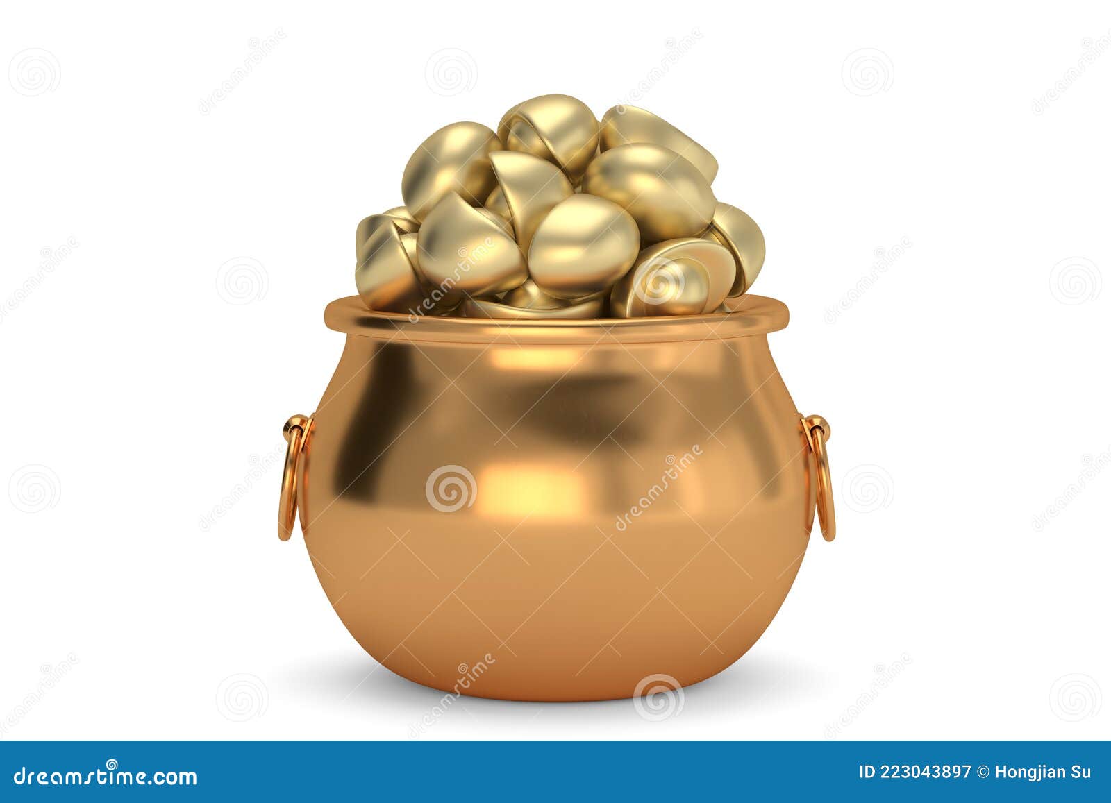 Gold Pot and Ancient China Gold Ingots Isolated on White Background. 3D ...