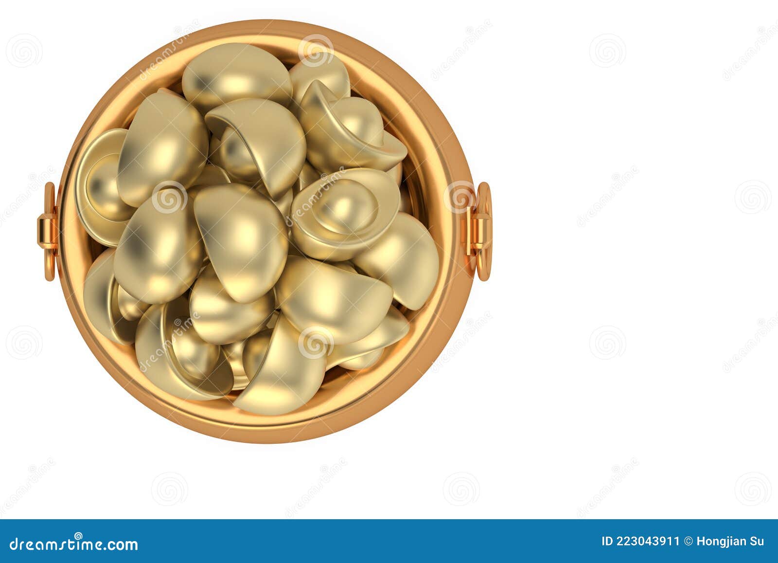 Gold Pot and Ancient China Gold Ingots Isolated on White Background. 3D ...