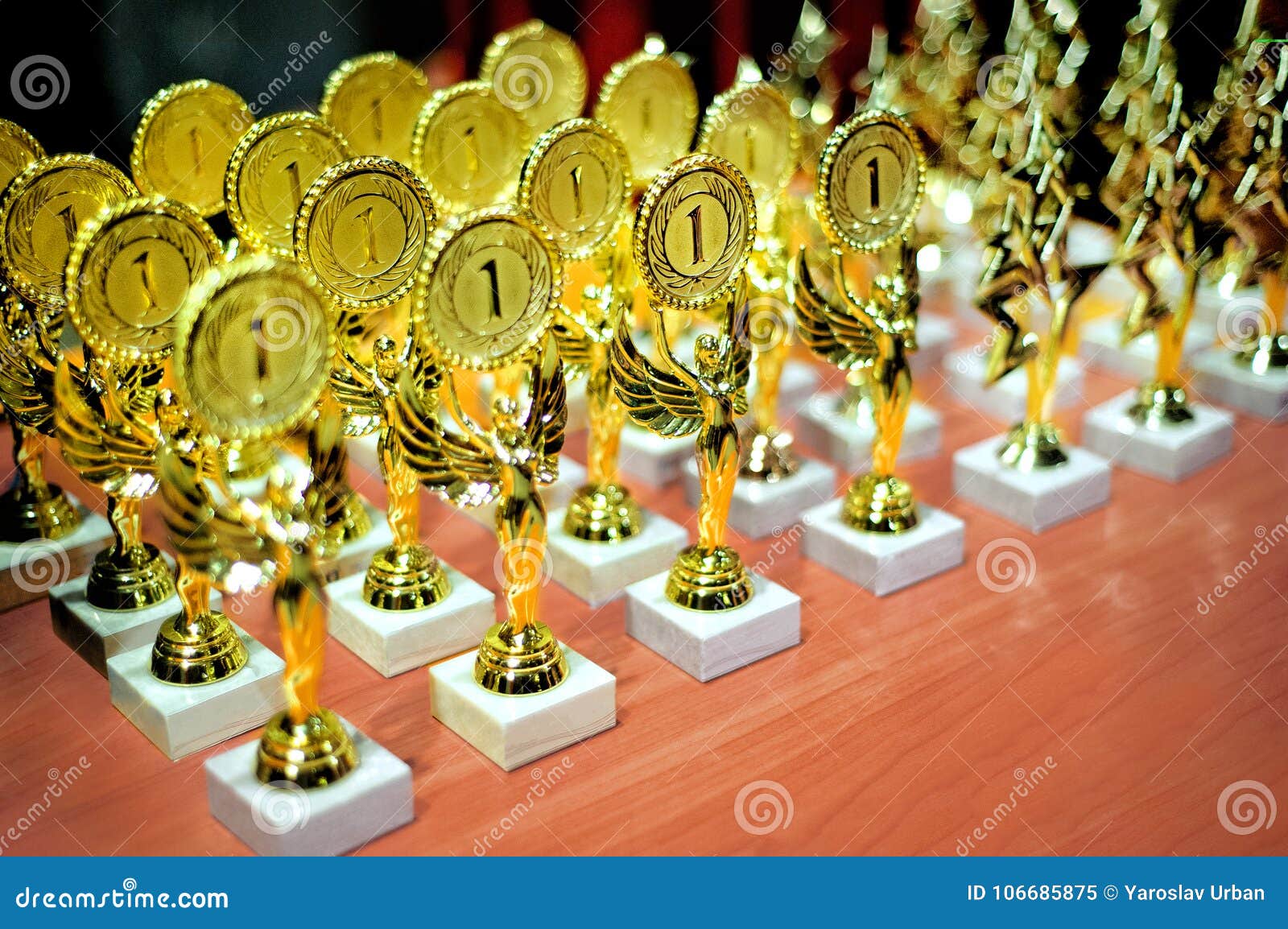 Gold Premium Cups on the Table Stock Image - Image of competition ...