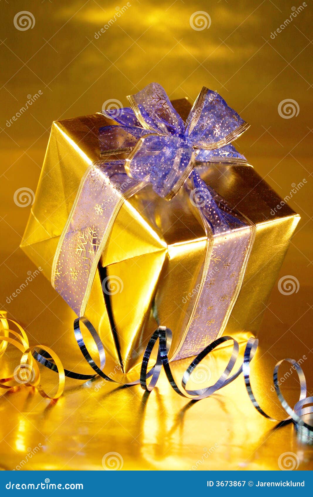 Gold Present with Blue Ribbons Stock Image - Image of ribbon, thank ...