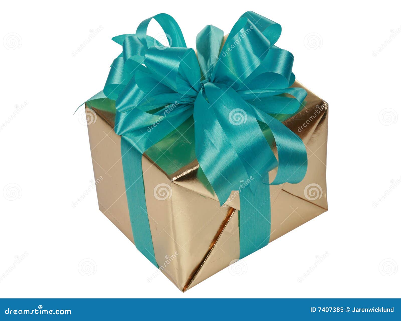 Gold Present with Blue Ribbons Stock Image - Image of gold, wrapped ...