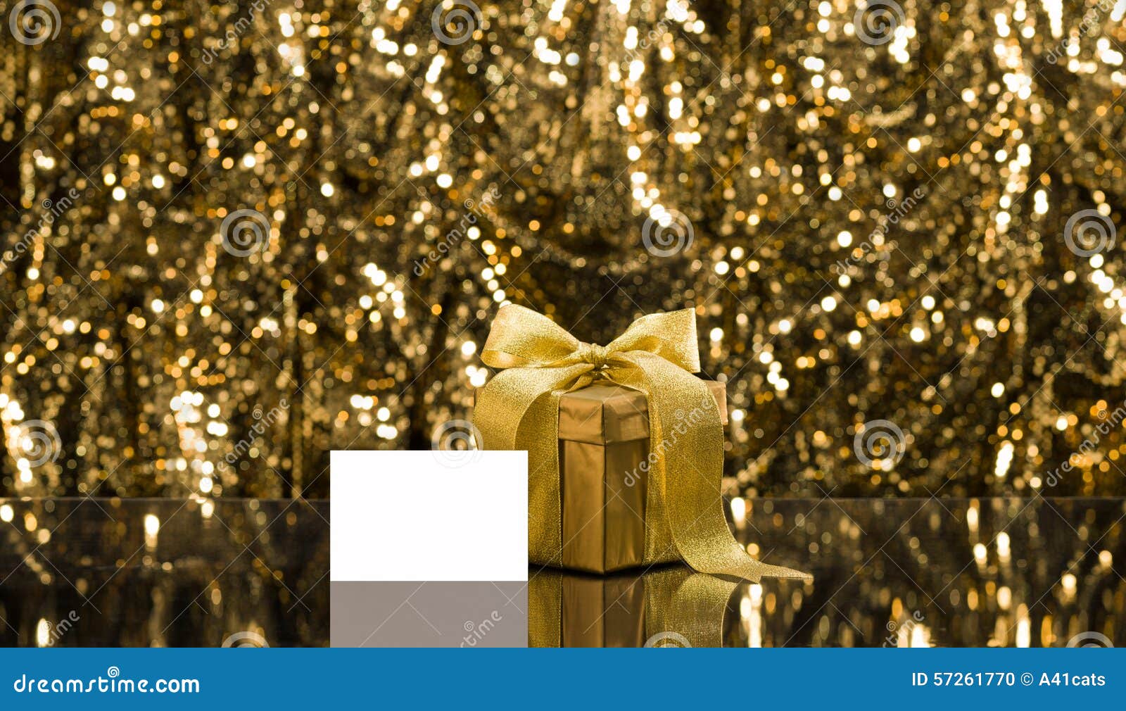 Gold Present with Place Card Stock Photo - Image of holiday, ornament ...