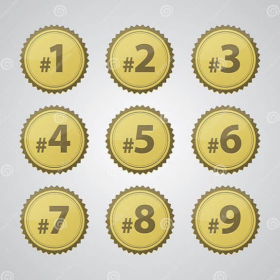 Gold Press Number Badges stock vector. Illustration of emblem - 25881849