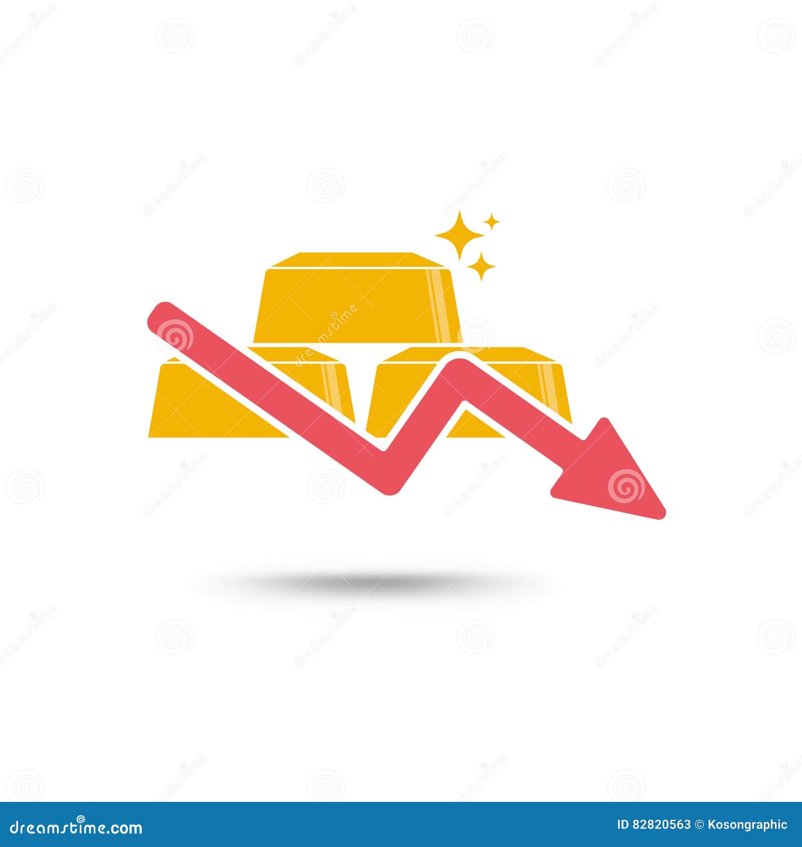 Gold Price Concept. Gold and Arrow Falling Down Symbol Stock Vector ...