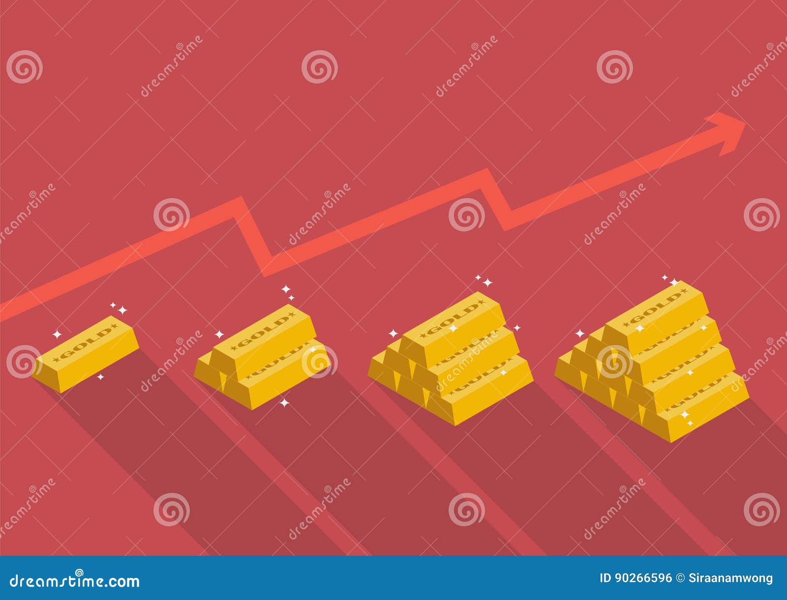 Gold price with graph up stock vector. Illustration of long - 90266596