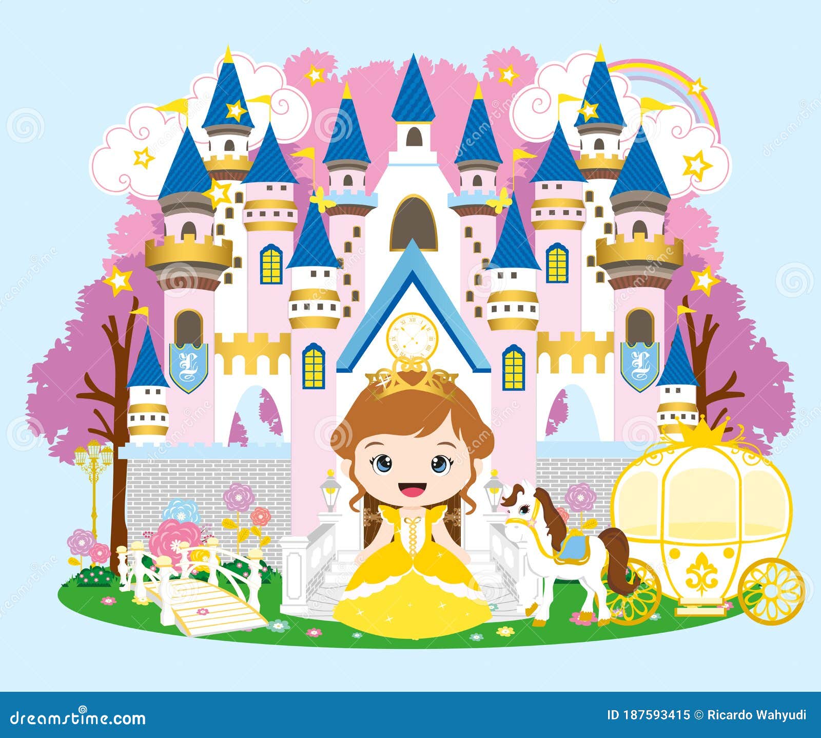 Fairy Tale Castle and Beautiful Princess Illustration Stock Vector ...