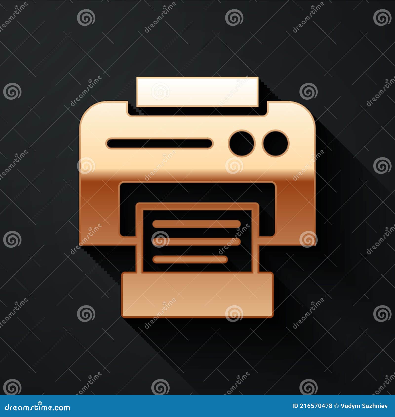 Gold Printer Icon Isolated on Black Background. Long Shadow Style Stock ...
