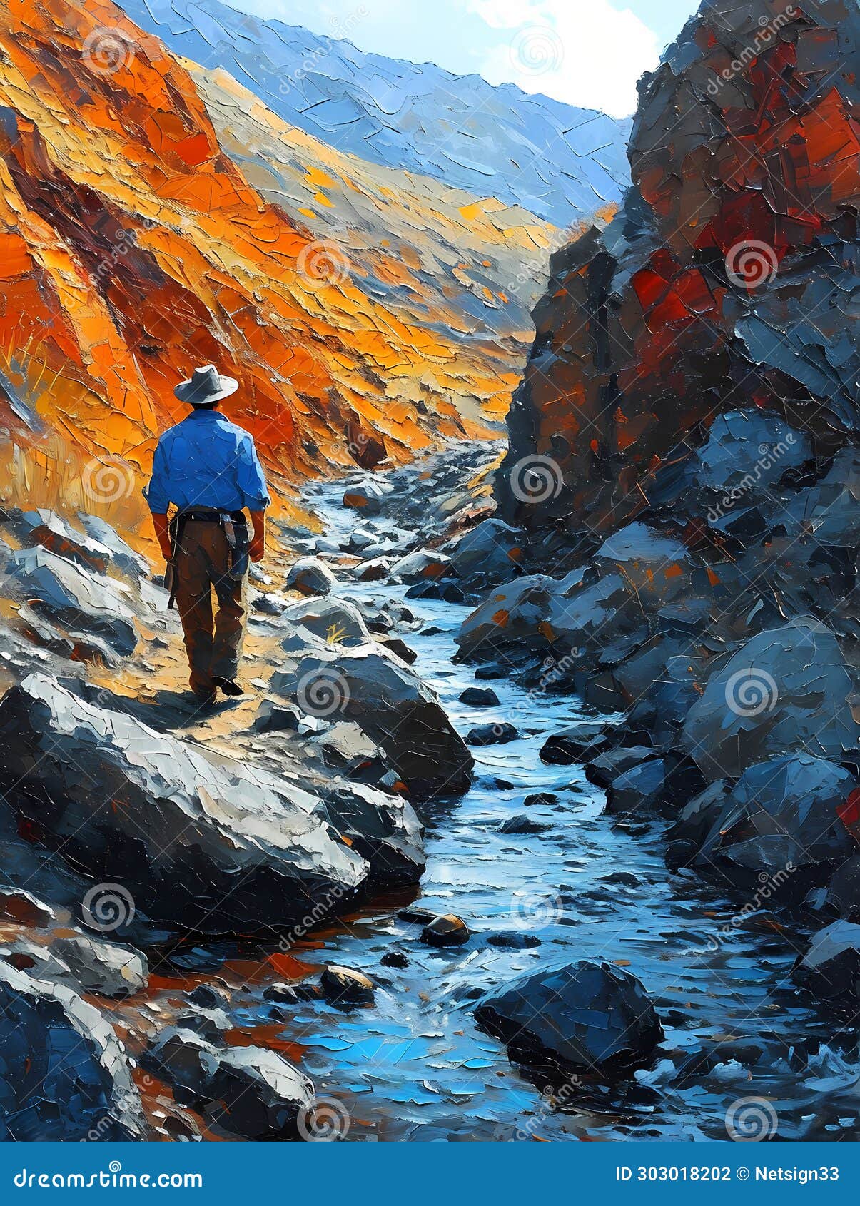 Gold Prospector Miner, a Man Walking on a Rocky Path Stock Illustration ...