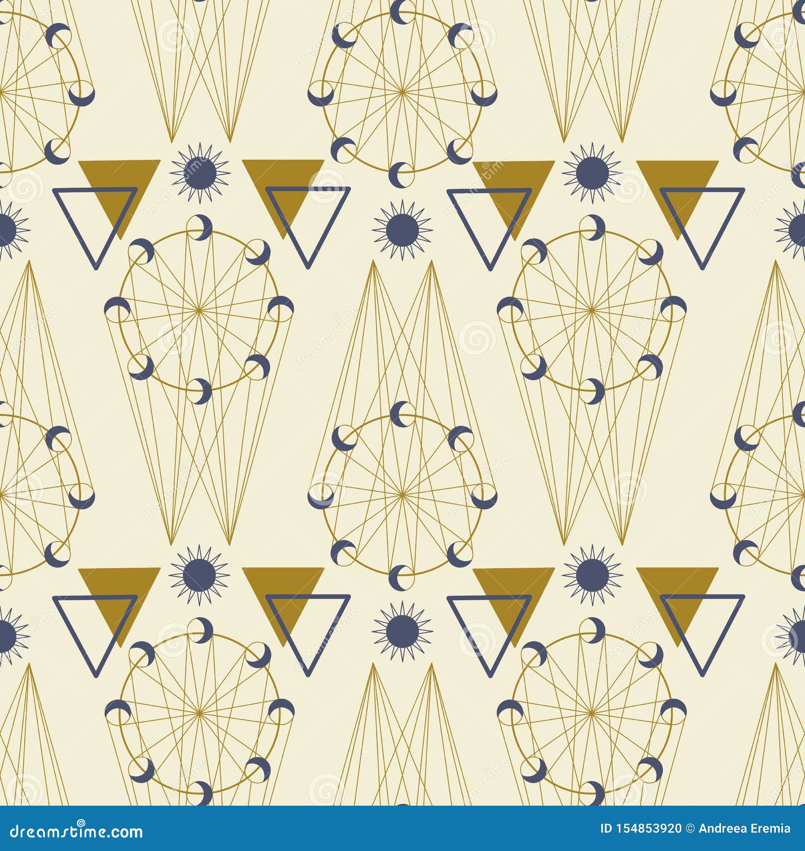 Gold and Purple Celestial Elements in a Seamless Pattern Design Stock ...