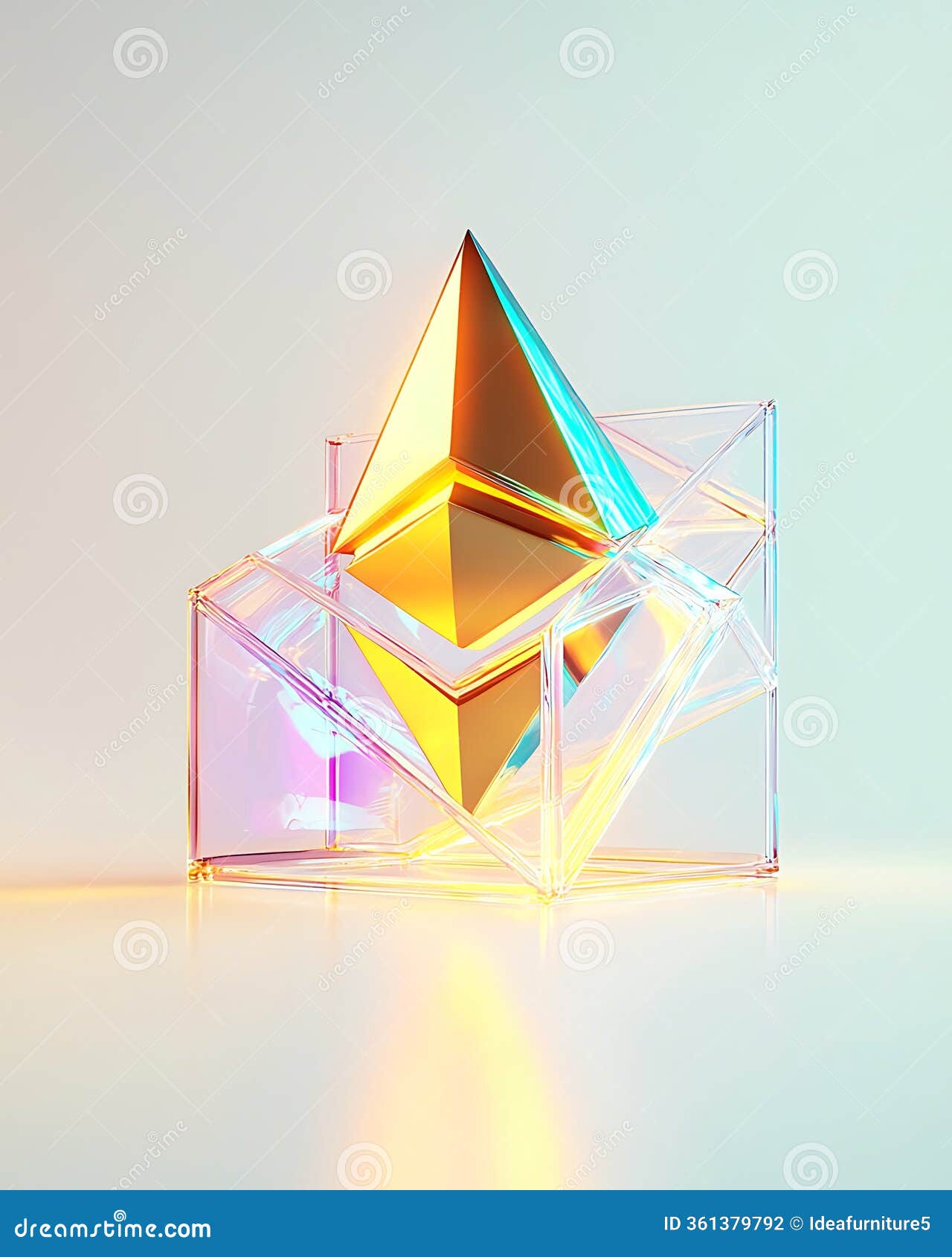 A Gold Pyramid is Inside a Clear Cube Stock Illustration - Illustration ...