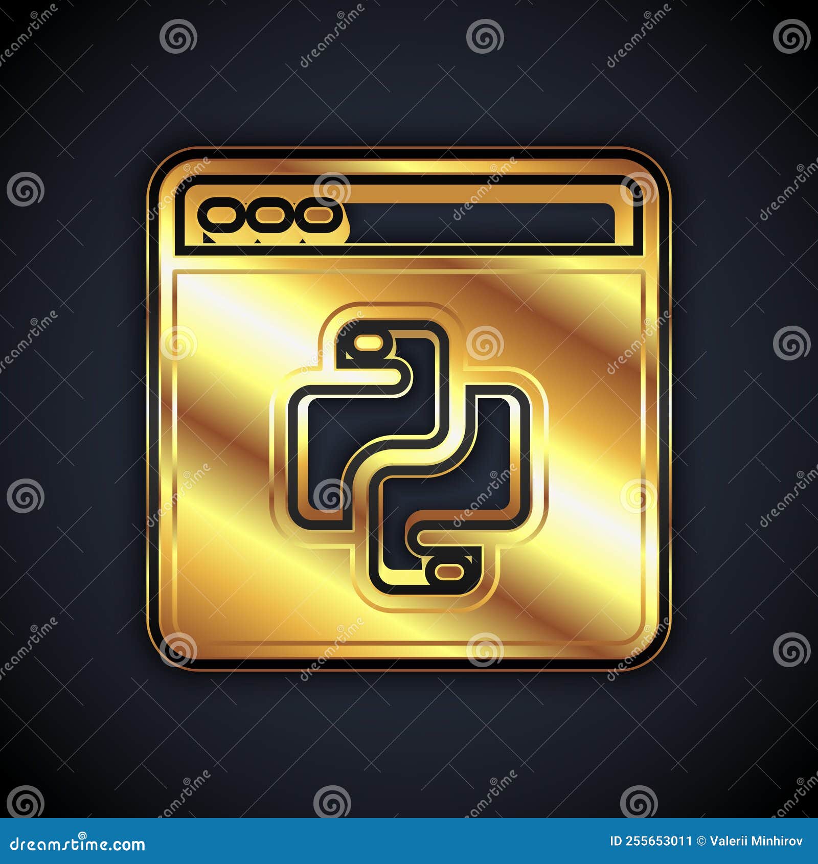 Gold Python Programming Language Icon Isolated on Black Background ... Gold Python Programming Language Icon Isolated on Black Background ...
