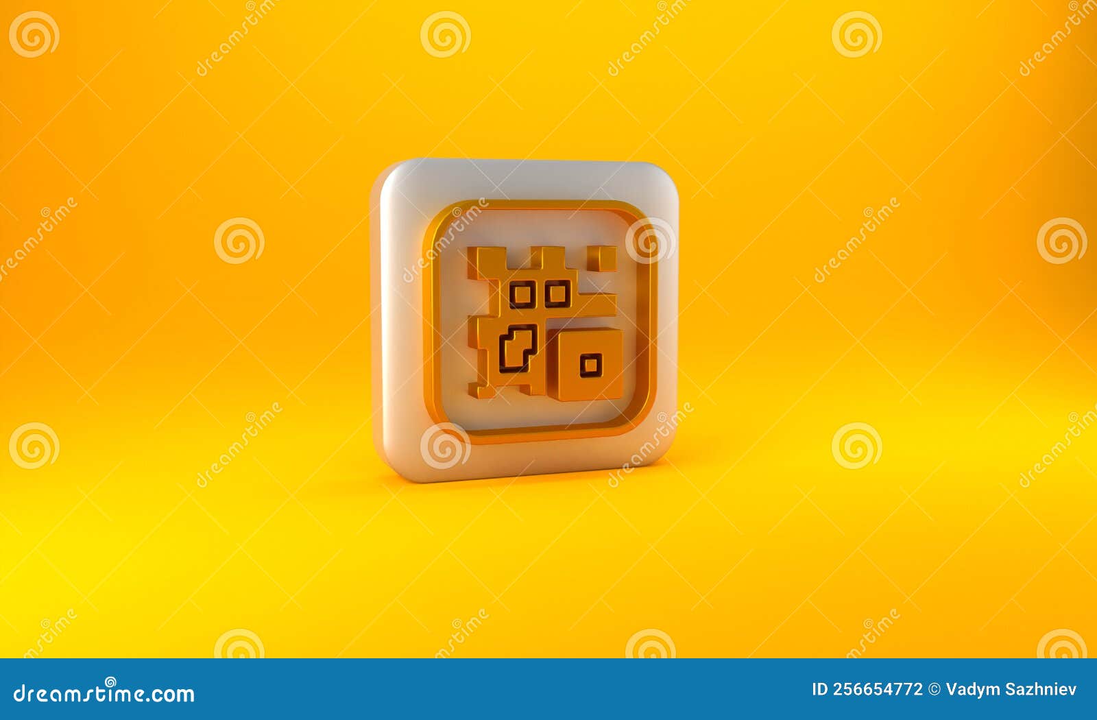 Gold QR Code Sample for Smartphone Scanning Icon Isolated on Yellow ...