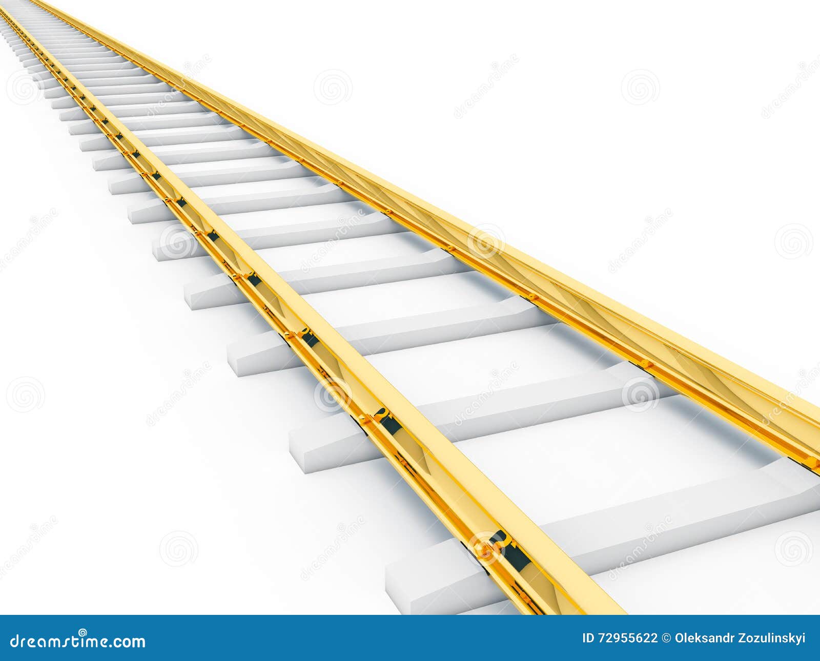 Gold Rails Railway on White 3D Rendering Stock Illustration ...